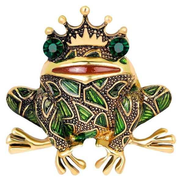 Jewelry | Royal Crown Kissing Frog Prince Rhinestone Brooch | Poshmark